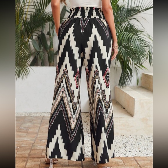 Pants & Jumpsuits | Chevron Geo Print Smocked High Waist Wide Leg ...
